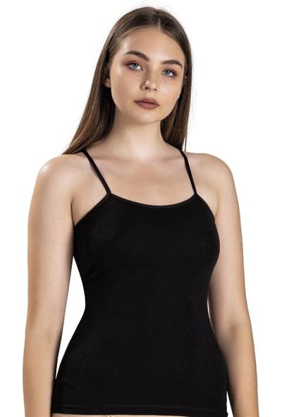 Jiber Kadın Siyah Pamuklu Likralı Ip Askılı Atlet 503