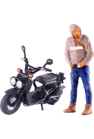 1:64 Figür Motosiklet Binası Kit Tren Demiryolu Düzeni S Ölçeği Gri Siyah