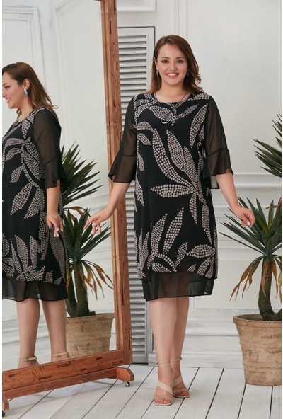 Rmg Kol ve Eteği Tül Detaylı Büyük Beden Vizon Elbise Rmg Kol ve Eteği Tül Detaylı Büyük Beden Vizon Elbise