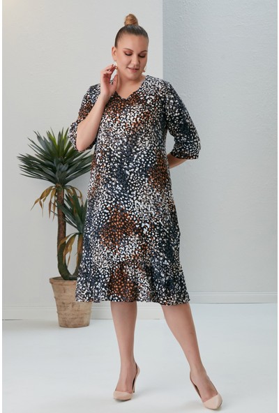 Rmg Taş Desenli Büyük Beden Siyah Elbise