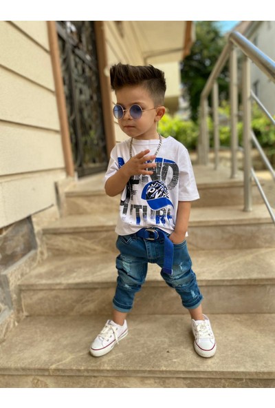 Melody Mavi Renk Yırtık Detaylı Çocuk Takım Melody Mavi Renk Yırtık Detaylı Çocuk Takım