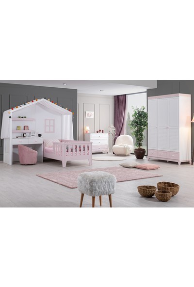 Setay Çeşme Plus Montessori Çocuk Odası, Dolap, Çalışma Masalı Karyola, Şifonyer - Pembe