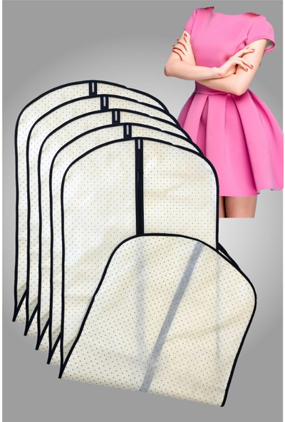 Pevabag Elbise Kılıfı 5 Adet 60 x 160 Krem Puantiyeli Kılıf Pevabag Elbise Kılıfı 5 Adet 60 x 160 Krem Puantiyeli Kılıf