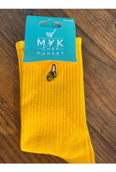 Muz Nakışlı Sarı Renkli Spor Çorap