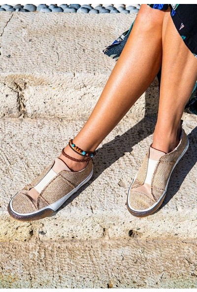 Guki Kadın Bej Sneakers - Less Is More Tasarım Tasarım Baskılı