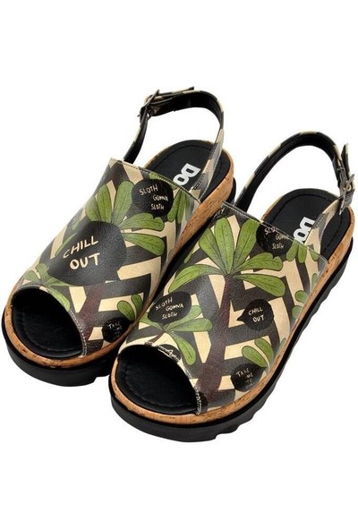 Dogo Kadın Deri Siyah Kalın Taban Sandalet - Chilly Tasarım Tasarım Baskılı