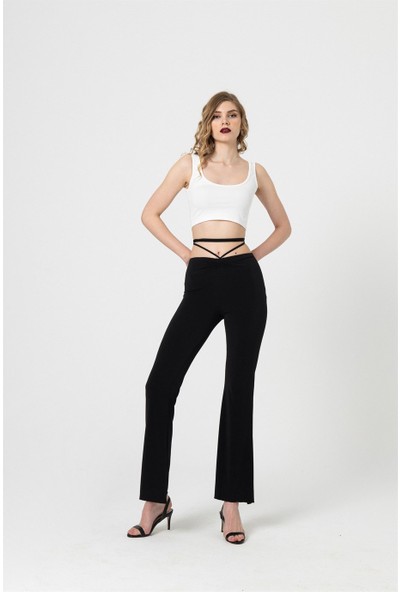 Siyah Ispanyol Paça Pantolon Siyah Ispanyol Paça Pantolon