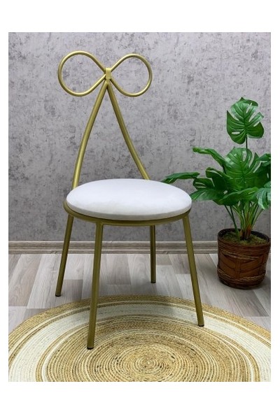 Morfoni 1 Adet 45 cm Fiyonk Gold Ayaklı Sandalye Makyaj Sandalyesi