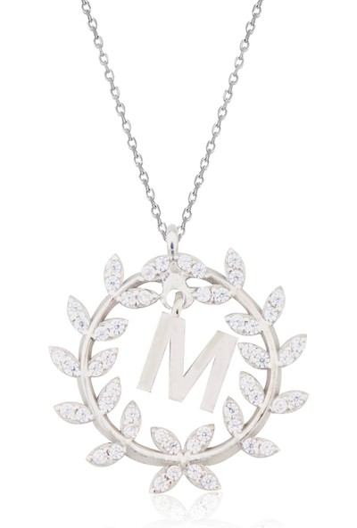 925 Ayar Gümüş Çelenk M Harfli Kolye
