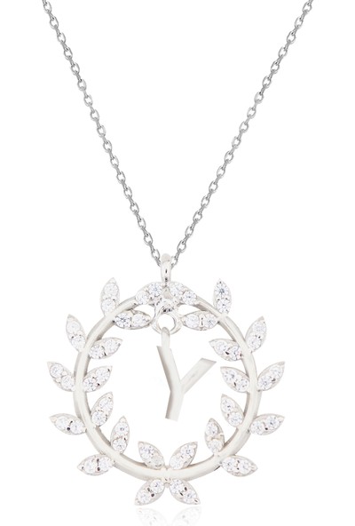 925 Ayar Gümüş Çelenk Y Harfli Kolye