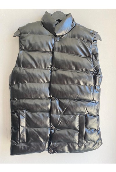 Woodext Siyah Deri Unisex Yelek