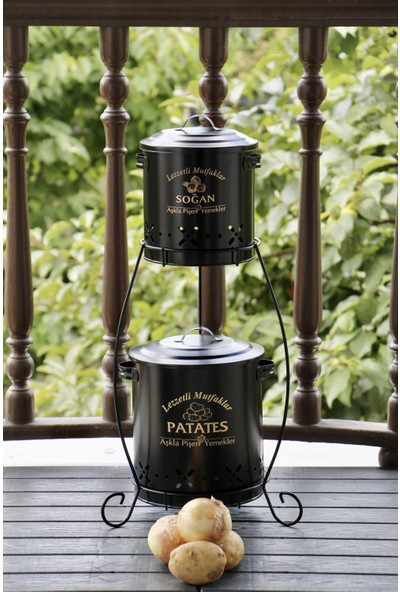 Mag Home Siyah 2 Katlı Metal Patates Soğan Kovası Sepeti Mag Home Siyah 2 Katlı Metal Patates Soğan Kovası Sepeti