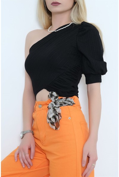 İlkecim Butik Tek Omuz Bluz Siyah - 9862.631.
