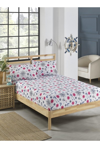 Evorhome Lastikli Çarşaf Takımı Pamuklu Çift Kişilik Denizci Desen 180 x 200 cm