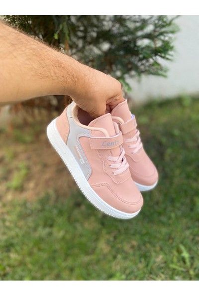 Bitmeden İste Çocuk Pembe Gri Cırtlı Günlük Spor Ayakkabı