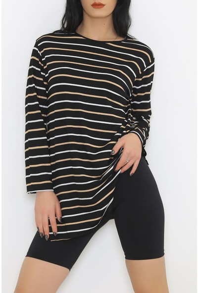 York Nevada Çizgili Yırtmaçlı Sweat Siyahvizon - 3424.105.