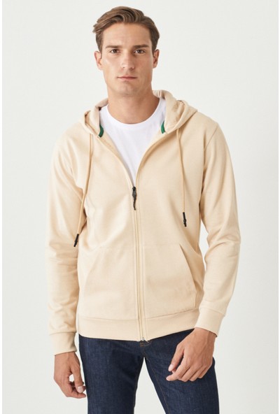 AC&Co / Altınyıldız Classics Standart Fit Kapüşonlu Yaka Tam Fermuarlı Pamuk Sweatshirt