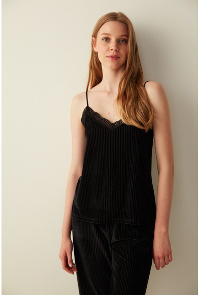 Penti Siyah Mariana Velvet Atlet Pijama Üstü