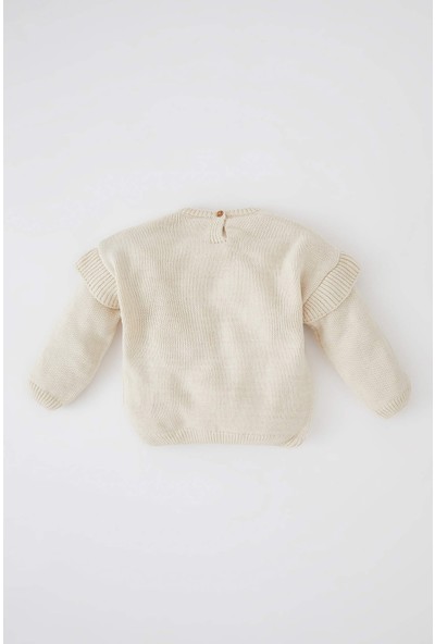 DeFacto Kız Bebek Çiçekli Regular Fit Bisiklet Yaka Kazak X5764A222WN