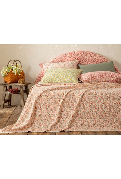 English Home Floweret Baskılı Çift Kişilik Pike 200X220 cm Amber Pembe