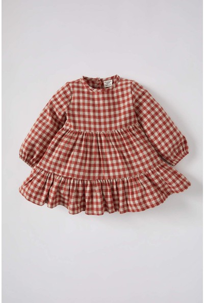DeFacto Kız Bebek Kareli Regular Fit Bisiklet Yaka Uzun Kollu Flanel Elbise Y7283A222WN DeFacto Kız Bebek Kareli Regular Fit Bisiklet Yaka Uzun Kollu Flanel Elbise Y7283A222WN