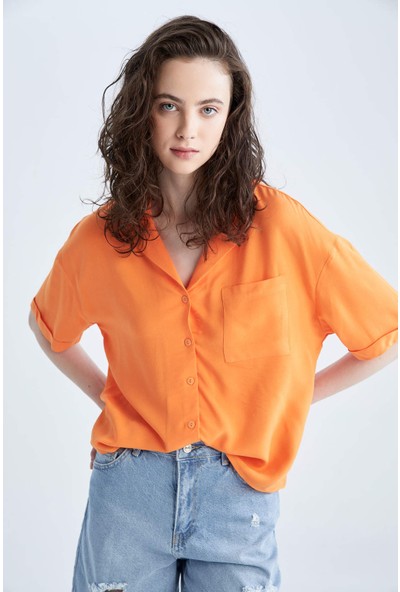 DeFacto Relax Fit Pijama Yaka Kısa Kollu Gömlek W6864AZ22SM DeFacto Relax Fit Pijama Yaka Kısa Kollu Gömlek W6864AZ22SM