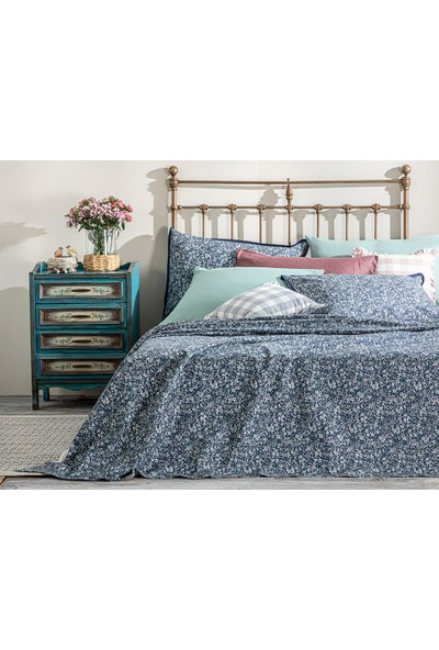 English Home Fleur De Nuit Baskılı Çift Kişilik Pike 200X220 cm Lacivert