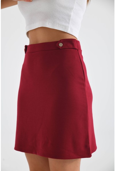 Mickey Max Bordo Renk Düğme Detaylı Etek