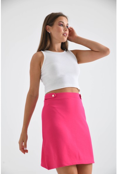 Mickey Max Bordo Renk Düğme Detaylı Etek