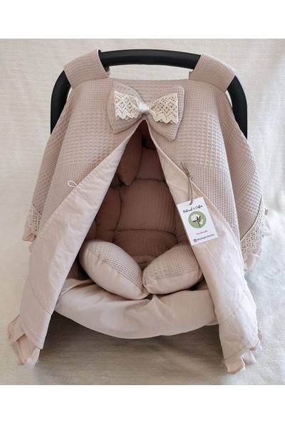 Raduga Collection Puset Örtüsü+Puset Minderi+Puset Çarşafı 3'lü Set Bej Dantelli-Fırfırlı