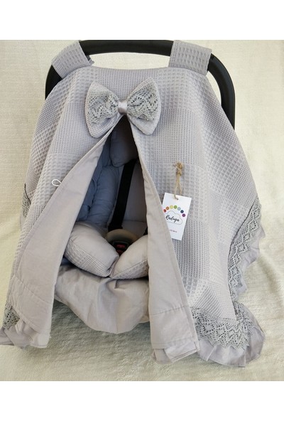 Raduga Collection Puset Örtüsü+Puset Minderi+Puset Çarşafı 3'lü Set Gri Dantelli-Fırfırlı