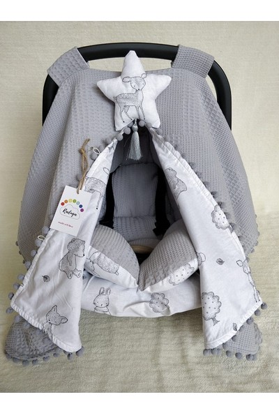 Raduga Collection Puset Örtüsü+Puset Minderi+Puset Çarşafı 3'lü Set Ceylan Gri