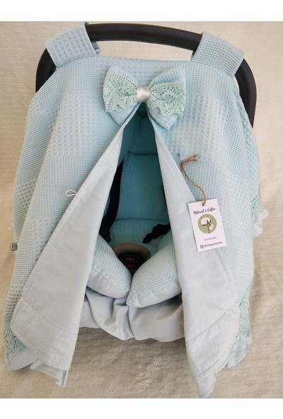 Raduga Collection Puset Örtüsü+Puset Minderi+Puset Çarşafı 3'lü Set Mint Dantelli-Fırfırlı