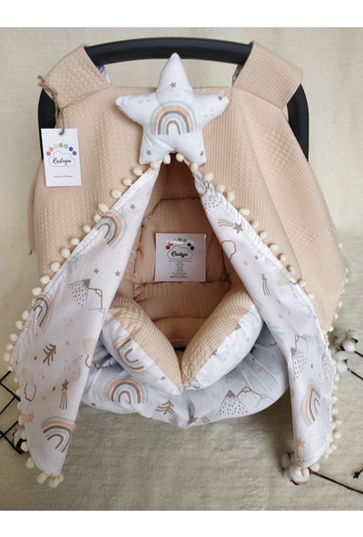 Raduga Collection Puset Örtüsü+Puset Minderi+Puset Çarşafı 3'lü Set Açık Bej Gökkuşağı