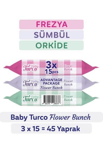 Baby Turco Flower Bunch Cep Mendili 3X15 (45 Yaprak)