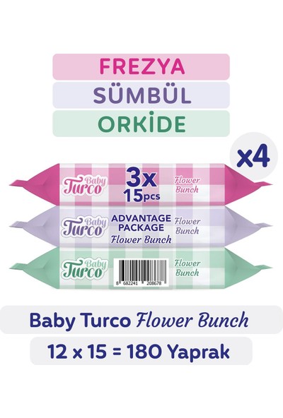 Baby Turco Flower Bunch Cep Mendili 12X15 (180 Yaprak)