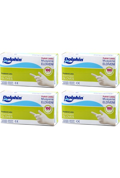 Dolphin Lateks Eldiven Pudralı Orta (M) - 100'LÜ 4 Paket Dolphin Lateks Eldiven Pudralı Orta (M) - 100'LÜ 4 Paket