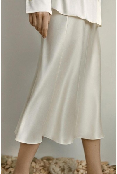 Saten Bej Midi Boy Etek