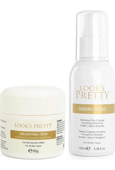 Look's Pretty Looks Pretty Ginseng Özlü Yüz Peelingi 100 ml + Cilt Beyazlatıcı Krem 50GR Look's Pretty Looks Pretty Ginseng Özlü Yüz Peelingi 100 ml + Cilt Beyazlatıcı Krem 50GR