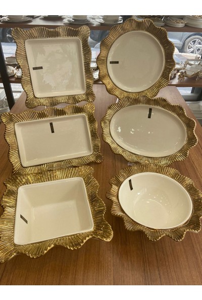 MD Mimoza Dekor Servis Tabağı Lace 6 Parça Servis Seti MD Mimoza Dekor Servis Tabağı Lace 6 Parça Servis Seti