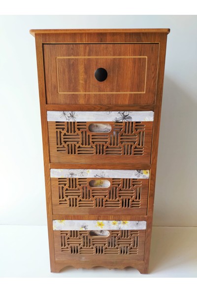 Nazar Ahşap Ceviz 4 Çekmeceli Ahşap Sebzelik