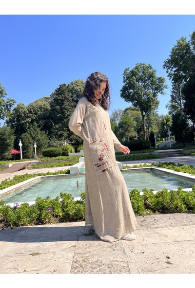 Eliş Şile Bezi Uzun Kol Şile Bezi Lina Uzun Elbise Toprak Tprk