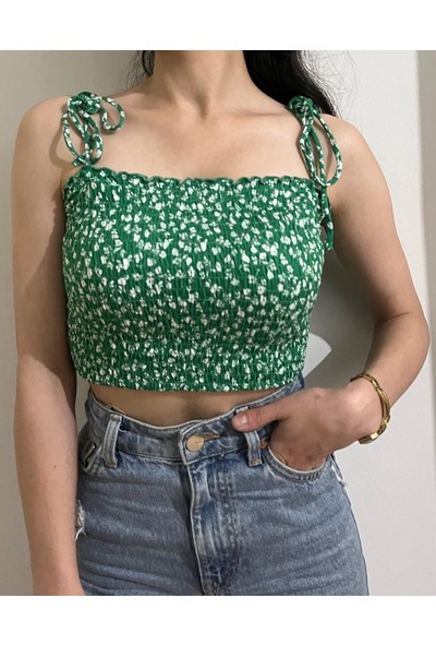 Vicuna Büzgü Çiçekli Crop Yeşil Vicuna Büzgü Çiçekli Crop Yeşil