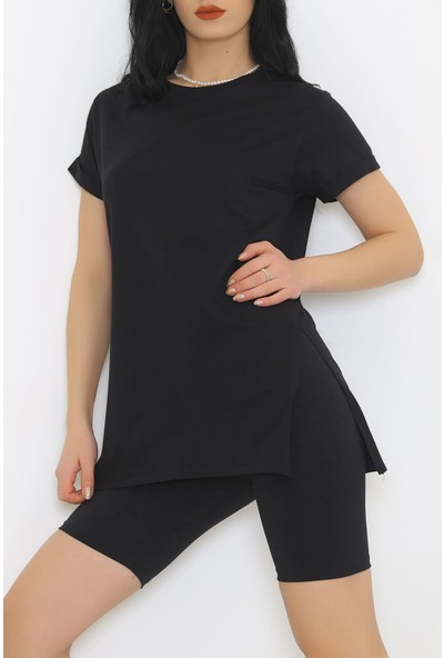 Yırtmaçlı Tişört Siyah