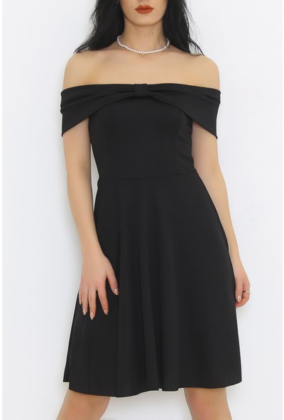 Yaka Fiyonglu Elbise Siyah