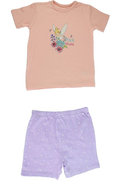 Kız Çocuk %100 Pamuk Peri Baskılı Mor T-Shirt - Şort Takım