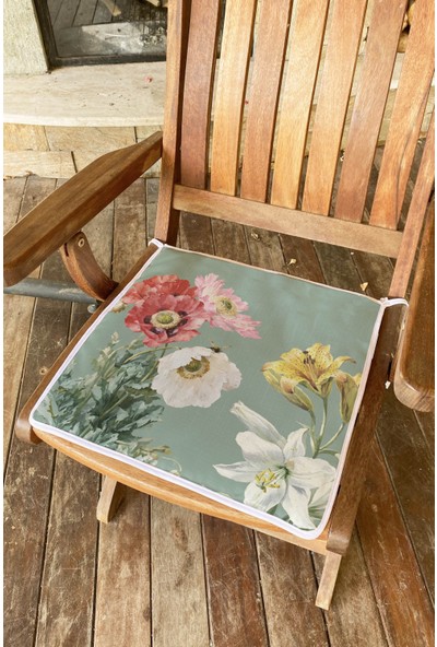 Rivaİstanbul Mint Çiçekler Sandalye Minderi 40 x 40 cm