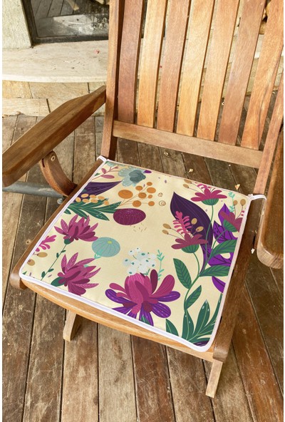 Rivaİstanbul Mor Çiçekler Sandalye Minderi 40 x 40 cm