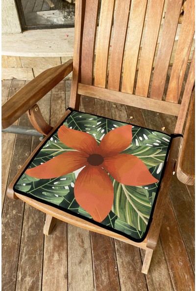 Rivaİstanbul Turuncu Çiçek Sandalye Minderi 40 x 40 cm