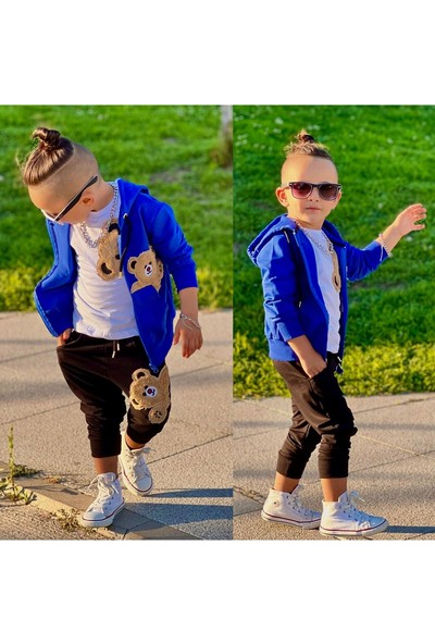Erkek Çocuk Ayıcıklı 3 Lü Takım Mavi